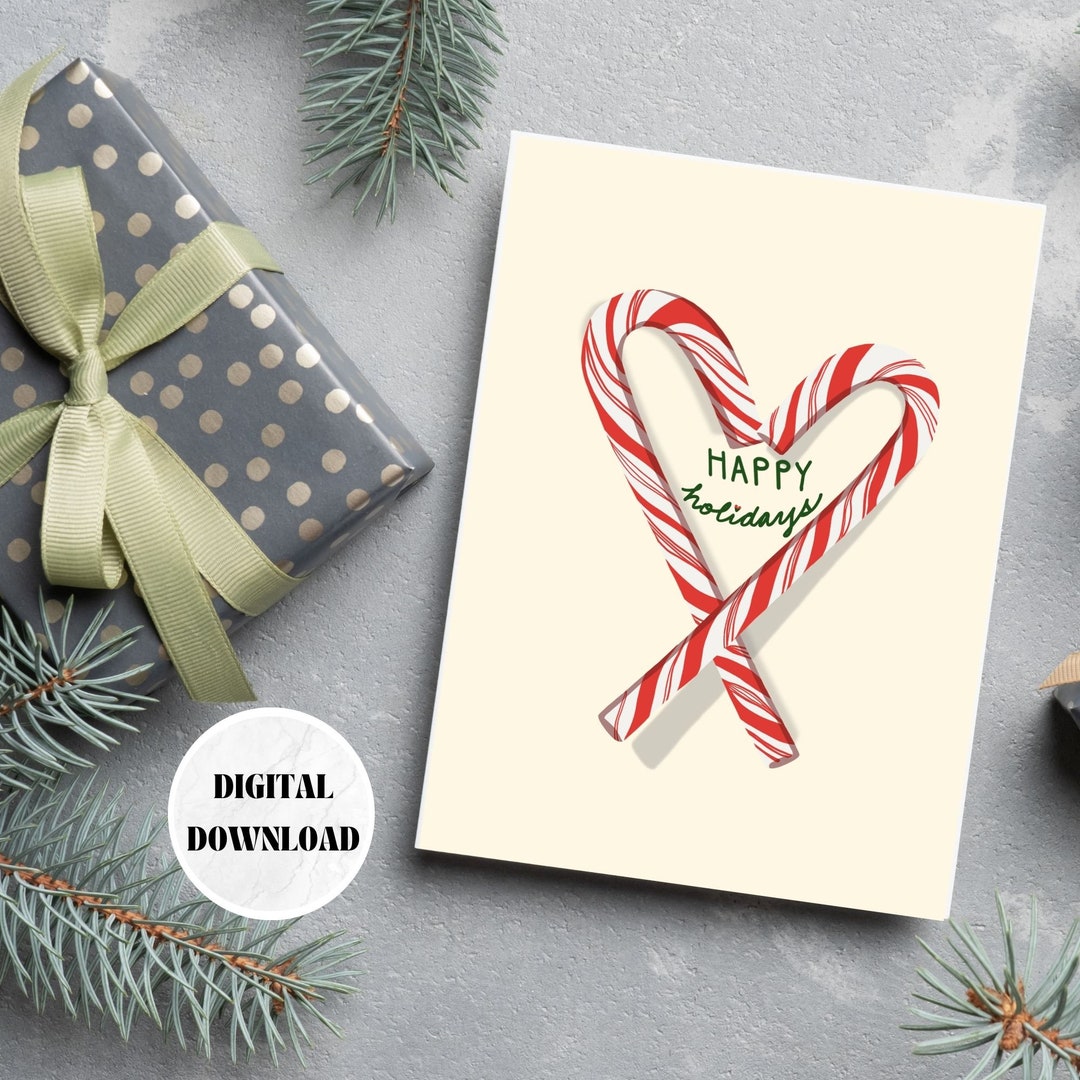 Candy Cane Heart Happy Holidays, 5x7 Digital Download Greeting Card - Etsy