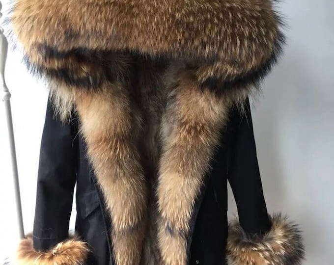 Luxury Parka Jacket With Fox Fur Details/ Natural Fox Fur/ Women Jacket ...