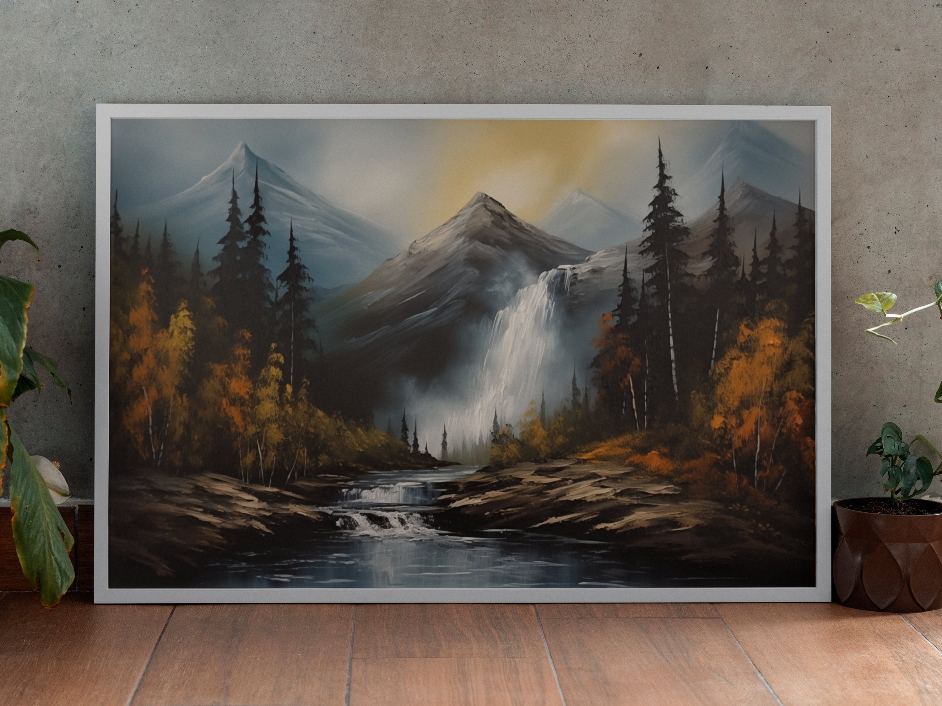 Vintage Art Watercolor Waterfall Painting Print Rustic Nature Art Print ...