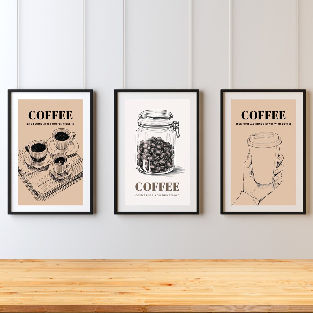 Brown Coffee Corner Wall Decor Set of 3 Printables Retro Coffee Bar ...