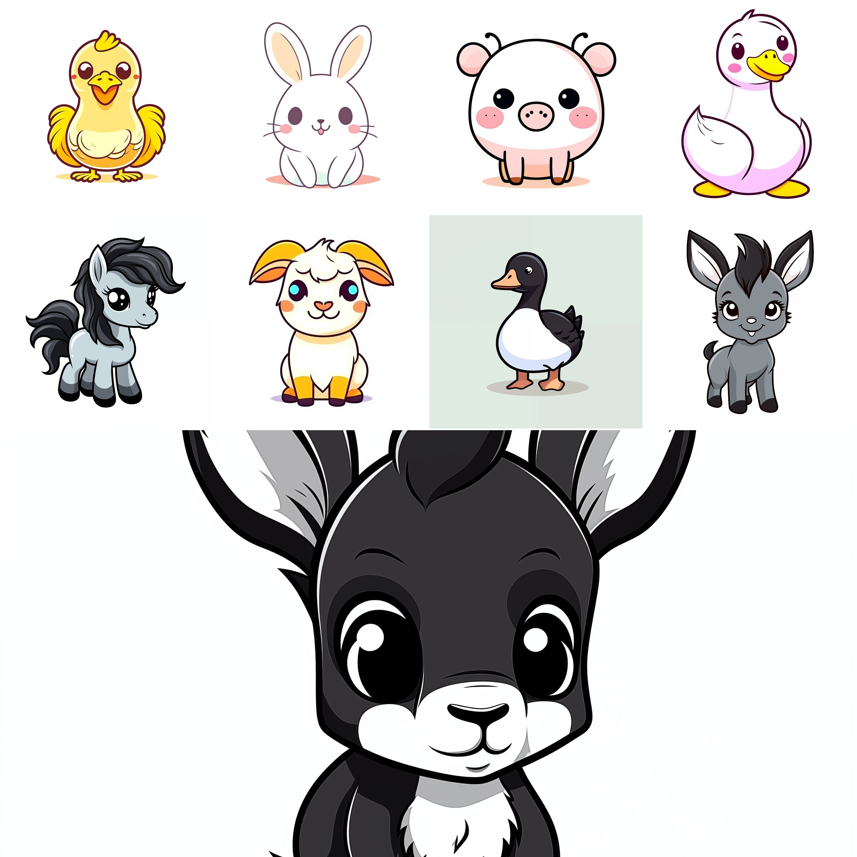 19 Kawaii Style Farm Animals bundle of 19 Cute Clipart Country Animals ...