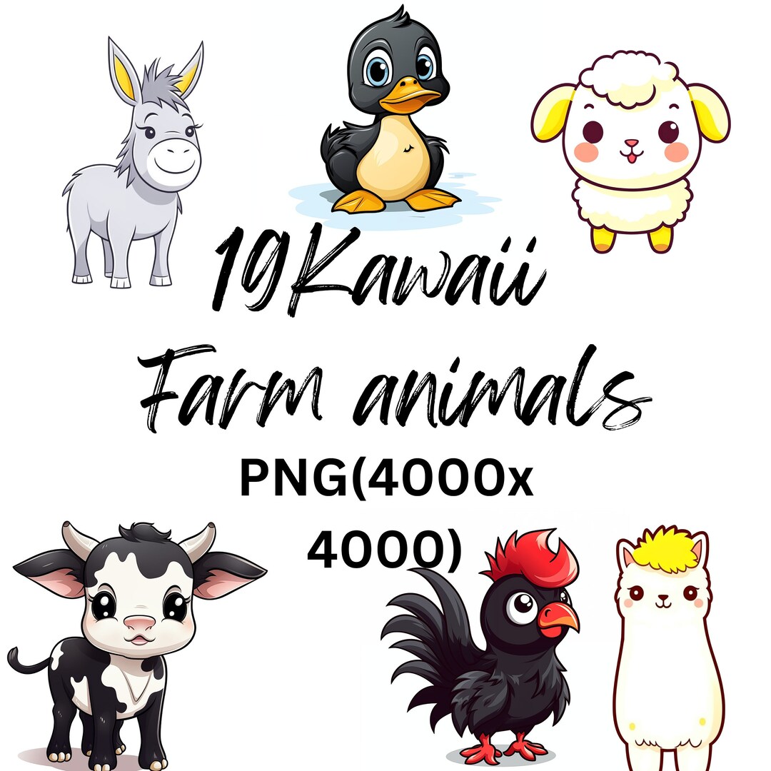 19 Kawaii Style Farm Animals bundle of 19 Cute Clipart Country Animals ...