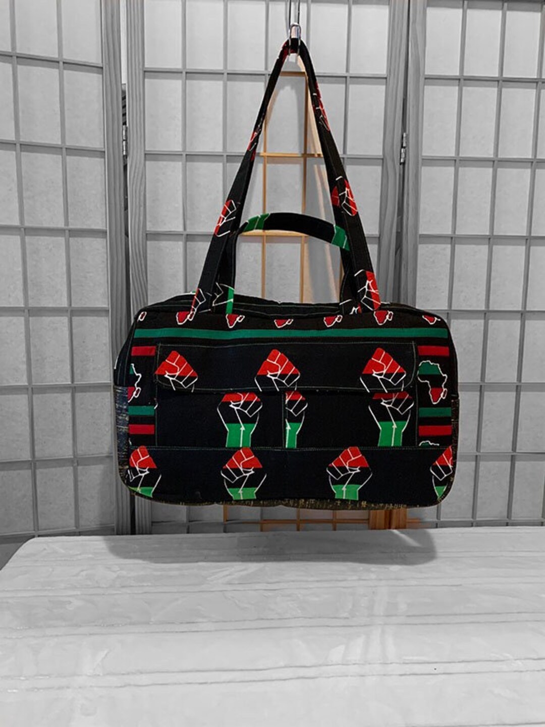 1 - Travel / Overnight Bag - Black Power Fist - Shoulder and Hand Strap ...