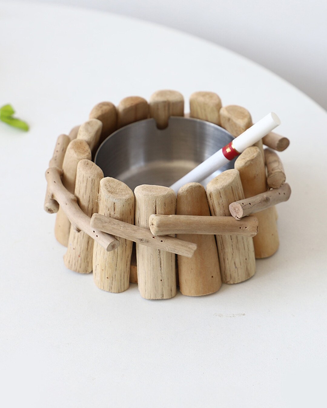 Handmade Wooden Ashtray,japanese-style Retro Wooden and Stainless Steel ...