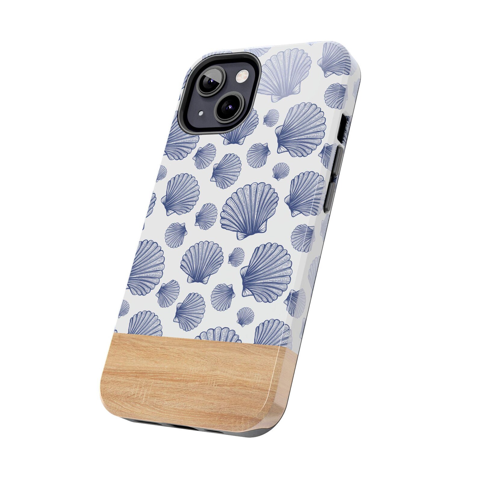 Chic Blue Seashells Print With Wood-look Trim Tough Phone Case Summer ...