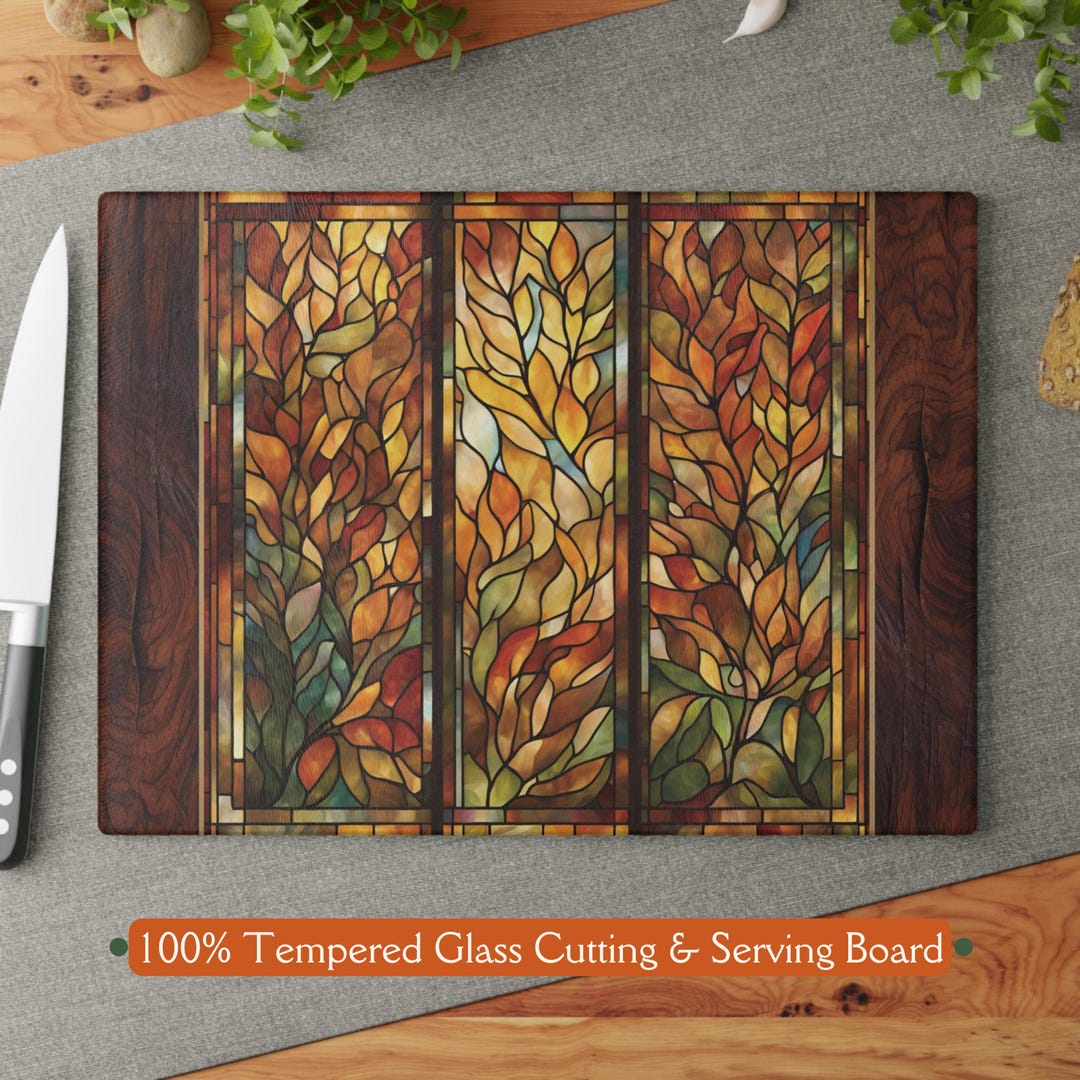 Beautiful Fall Leaves Stained Glass-design Cutting & Serving Board ...
