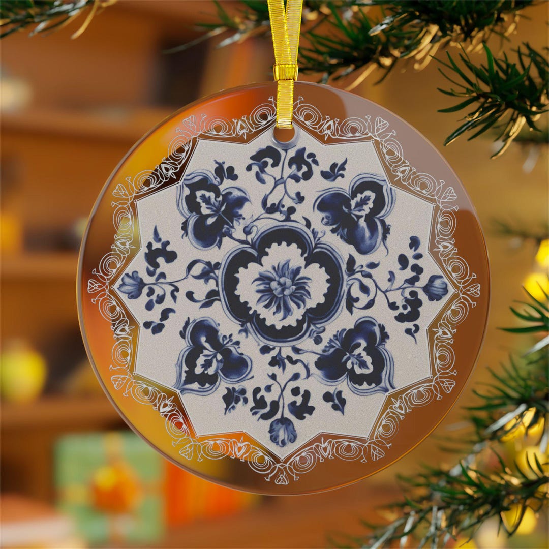 Beautiful Delft Blue Style Beveled Glass Ornament, 3.5 Delft Blue ...