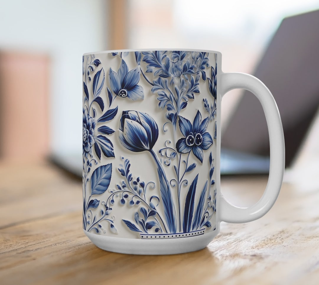 Beautiful Delft Blue-design Mug, 15oz | Gift for Her | Gift for Oma ...