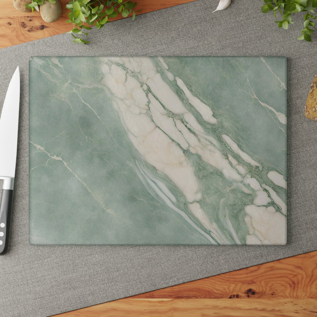 Seafoam Green Marble-design Glass Cutting Board Charcuterie Board ...
