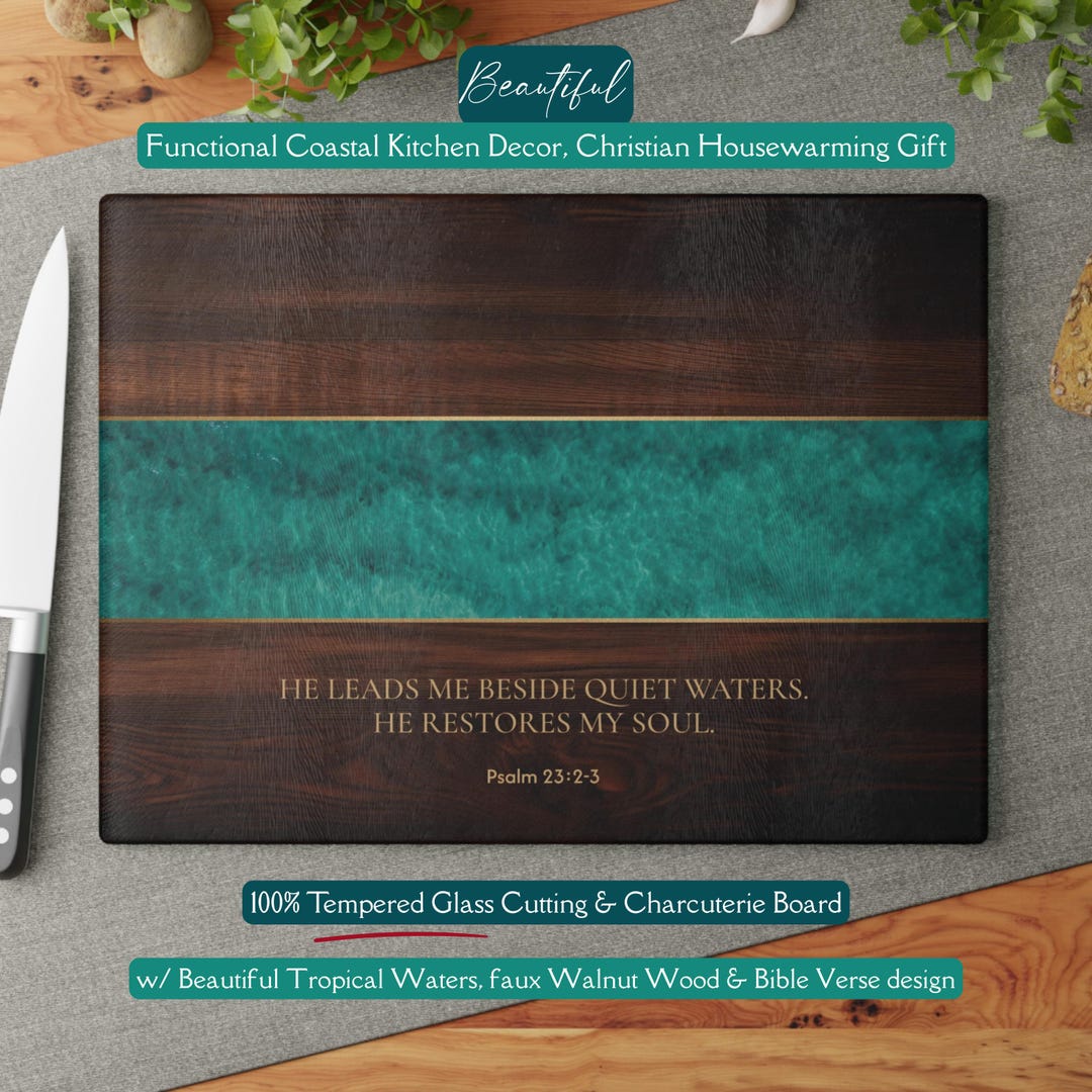 Quiet Waters Bible Verse *glass* Cutting Board, Psalm 23 Christian Gift ...