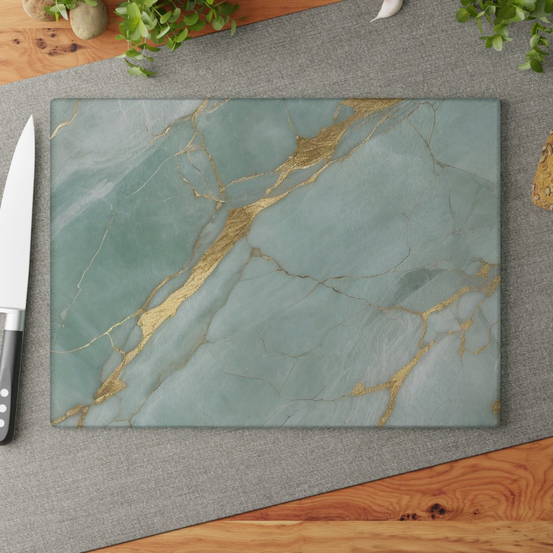 Serene Aqua Green Taj Mahal Quartzite-design Glass Cutting Board ...