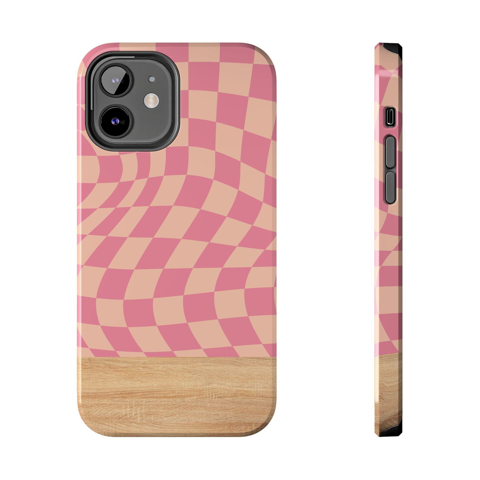 Retro Y2K Pink Checkerboard-print Tough Phone Case, Wavy Checkerboard ...