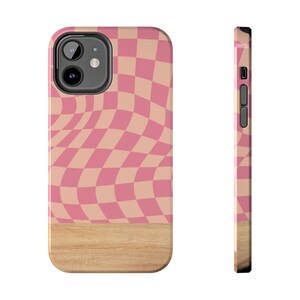 Retro Y2K Pink Checkerboard-print Tough Phone Case, Wavy Checkerboard ...