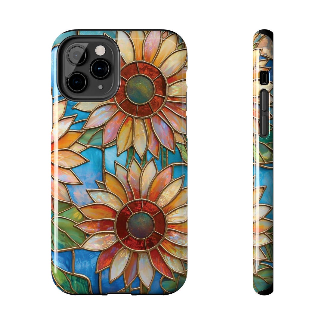 Sunflower Stained Glass Effect Phone Case, Artful Wildflower Tough ...