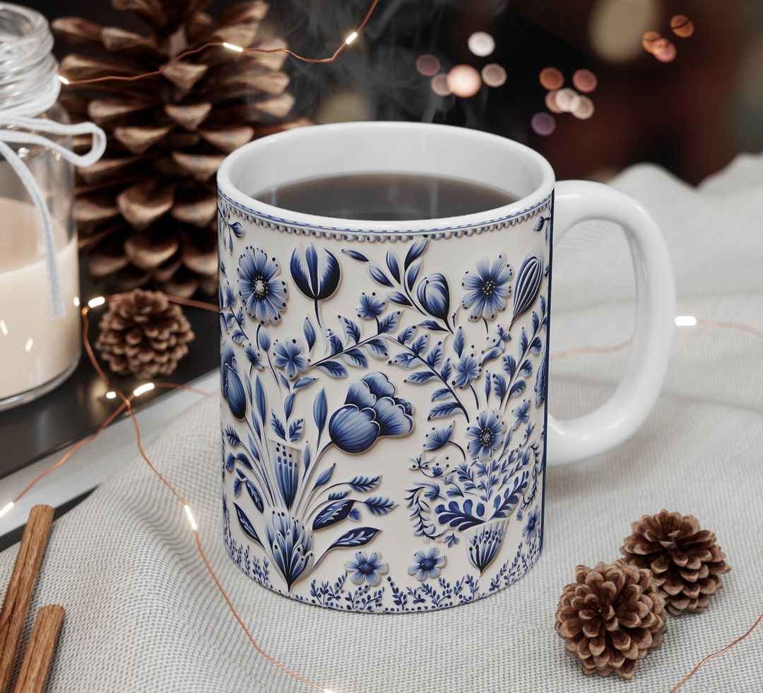 Beautiful Delft Blue Design Mug, Tulip Mug Mother's Day Gift for Mom ...