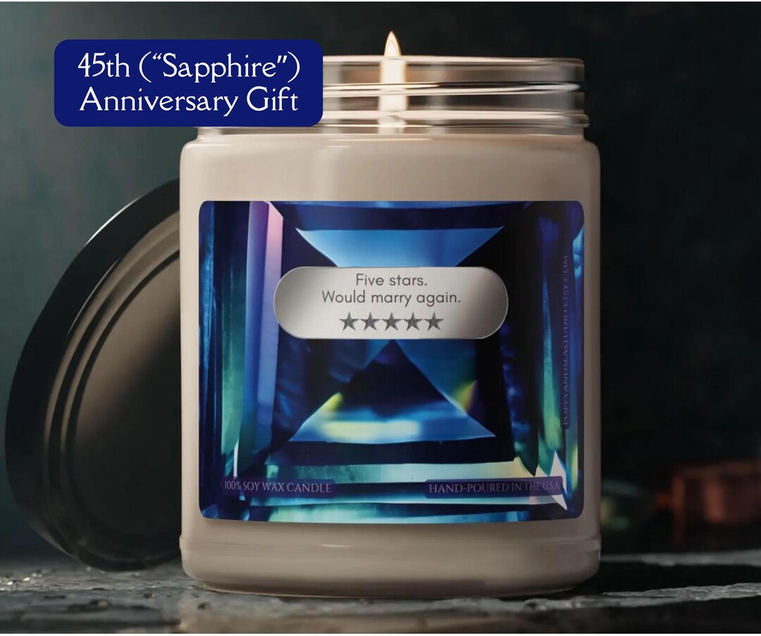 Funny, Sentimental 45th Anniversary Gift Blue Sapphire-design Candle 45 ...