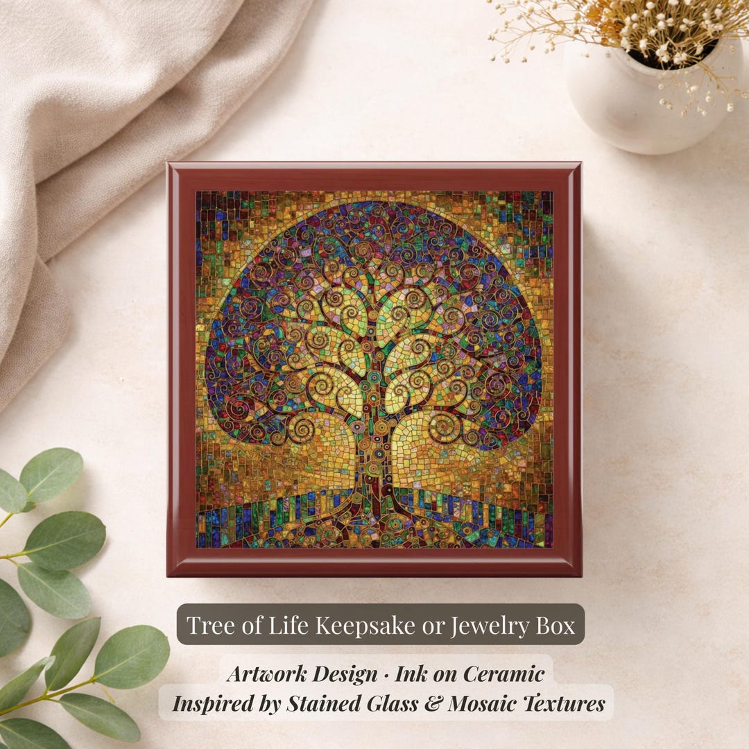 Tree of Life Keepsake Box, Stained Glass Style Tree of Life Jewelry Box ...