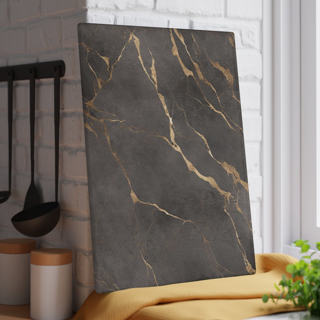 Beautiful Dark Greige Cutting Serving Board Grey-beige Marble W/ Gold ...