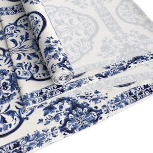 Beautiful Delft Blue Floral Design Table Runner Vintage Table Runner ...
