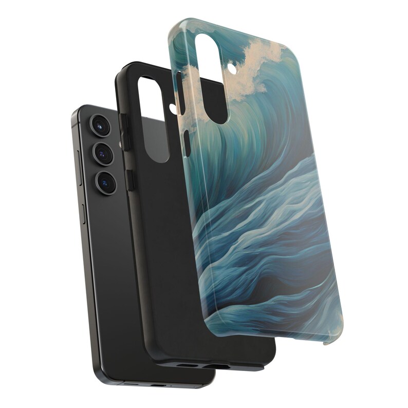 Painted Teal Blue Ocean Waves-print Tough Phone Case Ocean Coastal ...