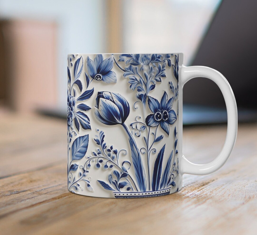Beautiful Delft Blue Design Mug | Tulip Mug Gift for Her Gift for Mom ...