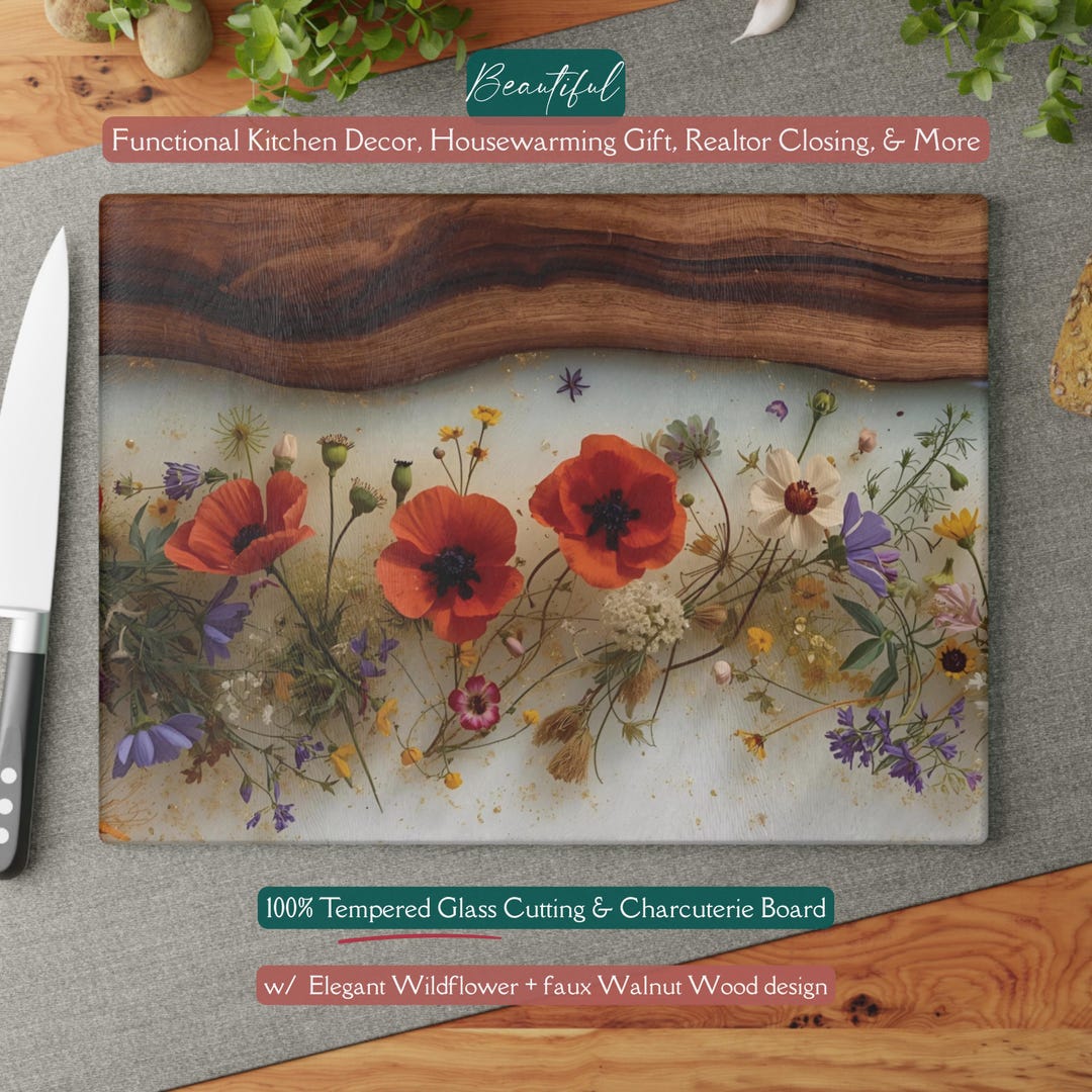 Beautiful Unique Wildflowers Epoxy Art *glass* Cutting & Serving Board ...