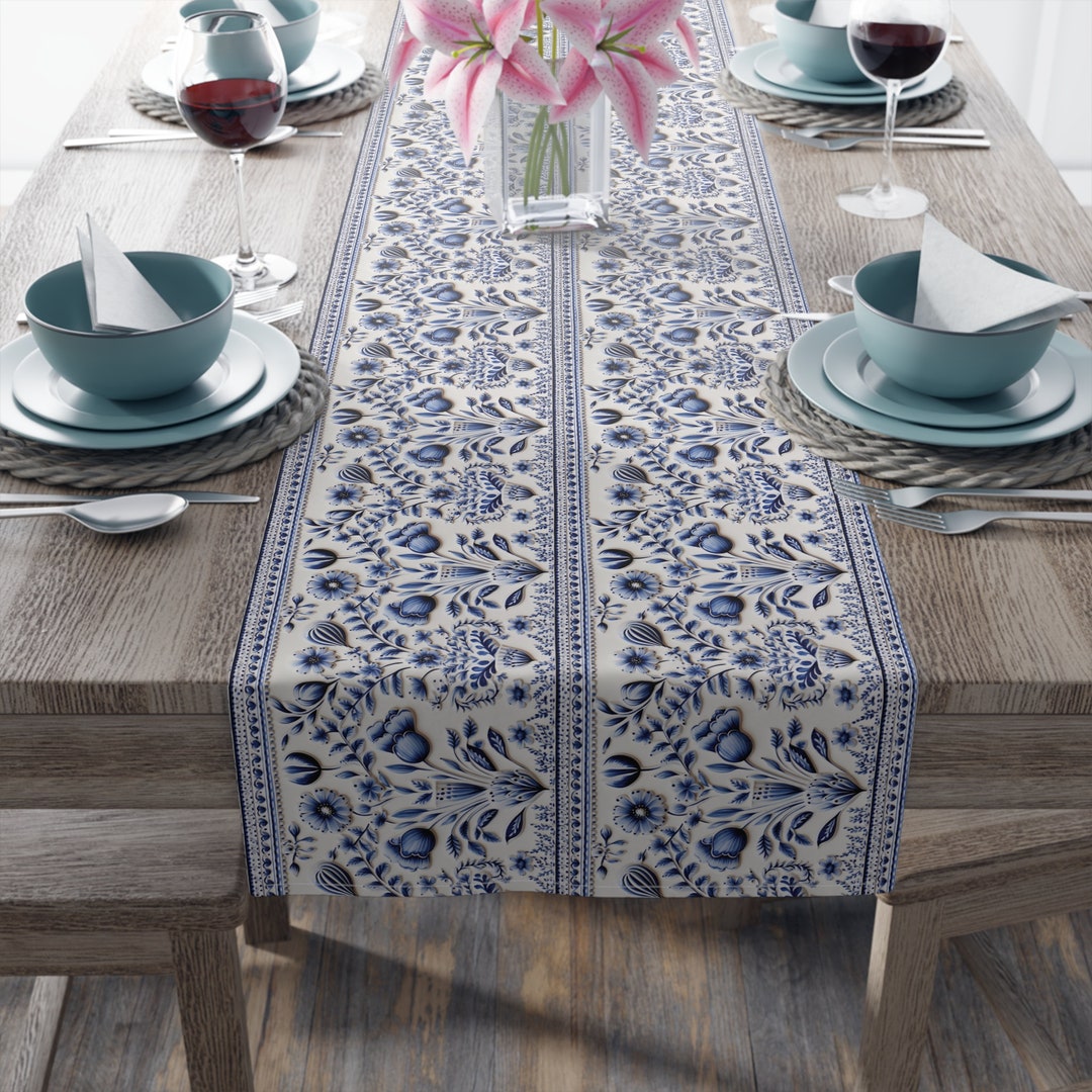 Beautiful Delft Blue Design Table Runner Vintage Table Runner Botanical ...