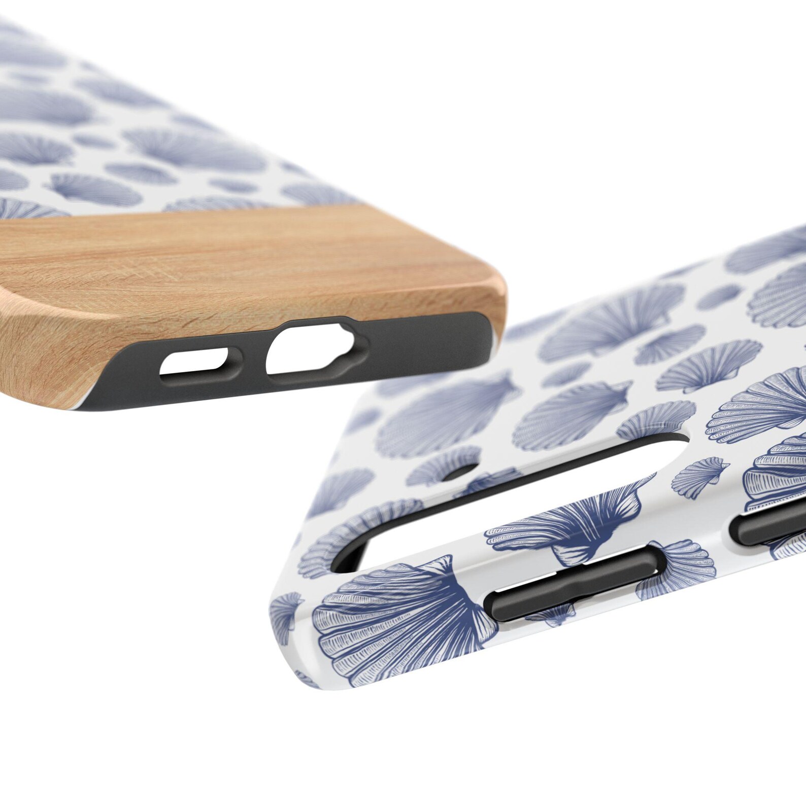 Chic Blue Seashells Print With Wood-look Trim Tough Phone Case Summer ...