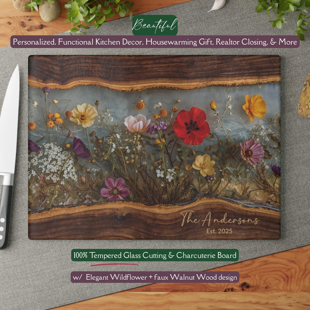 Personalized Wildflower Epoxy-inspired *glass* Cutting & Serving Board ...