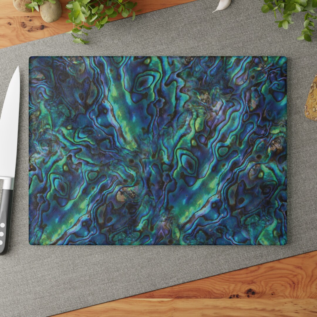 Underwater Abalone-design *glass* Cutting Board, Teal Blue and Green ...