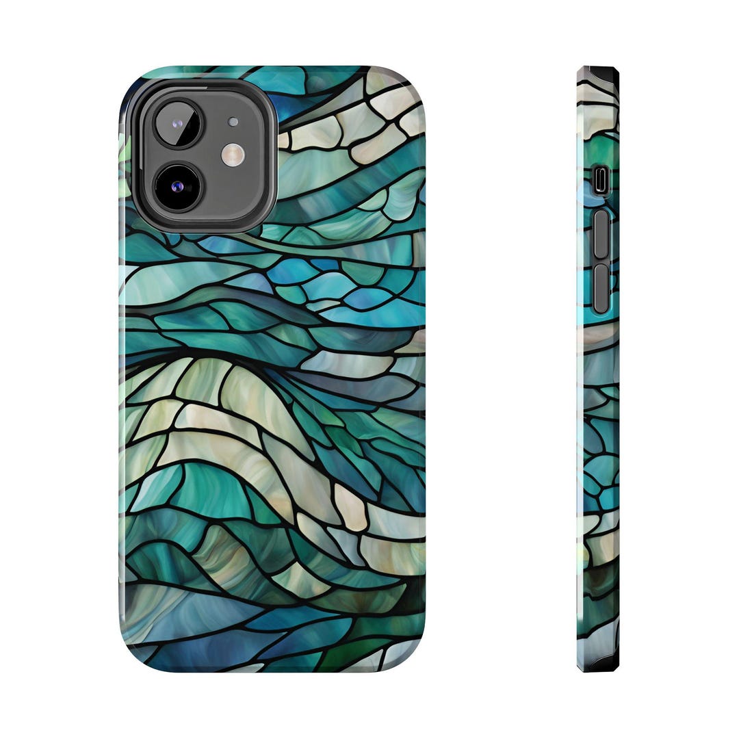 Stained Glass Teal Blue Ocean Waves-print Tough Phone Case Ocean ...