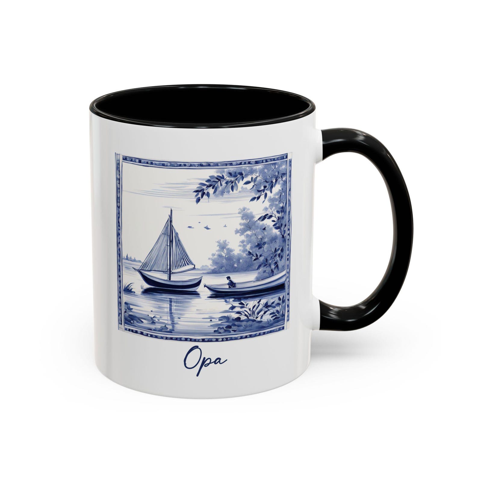 Custom Opa Mug, Grandpa Gift Delft Blue Style Sailing Mug for Dad ...