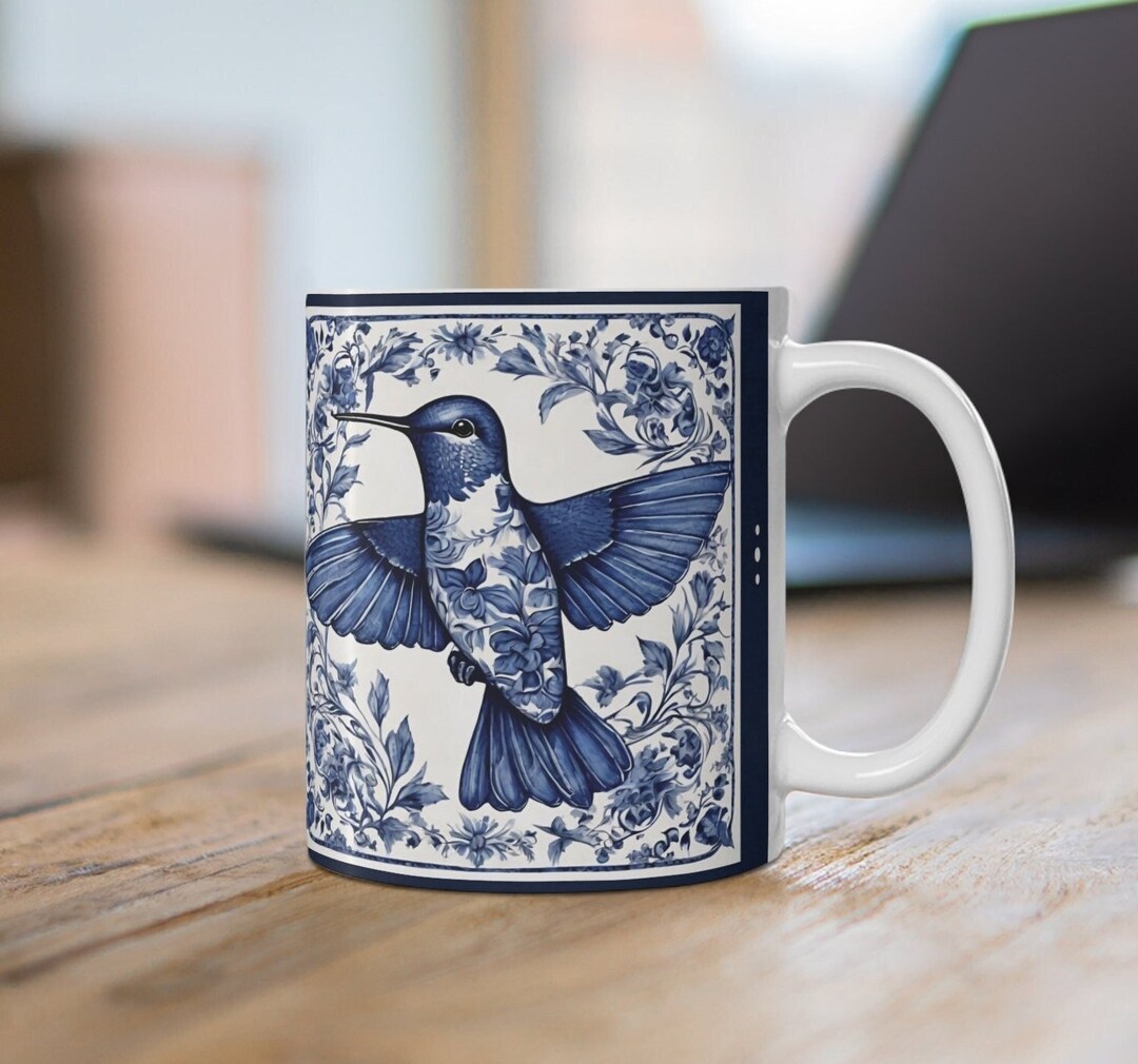 Beautiful Delft Blue Style Hummingbird Design Mug 11oz | Gift for Her ...