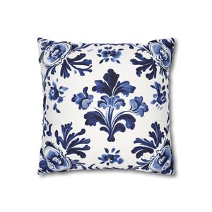 Beautiful Delft Blue Style Floral Print Pillow Case (four Sizes ...