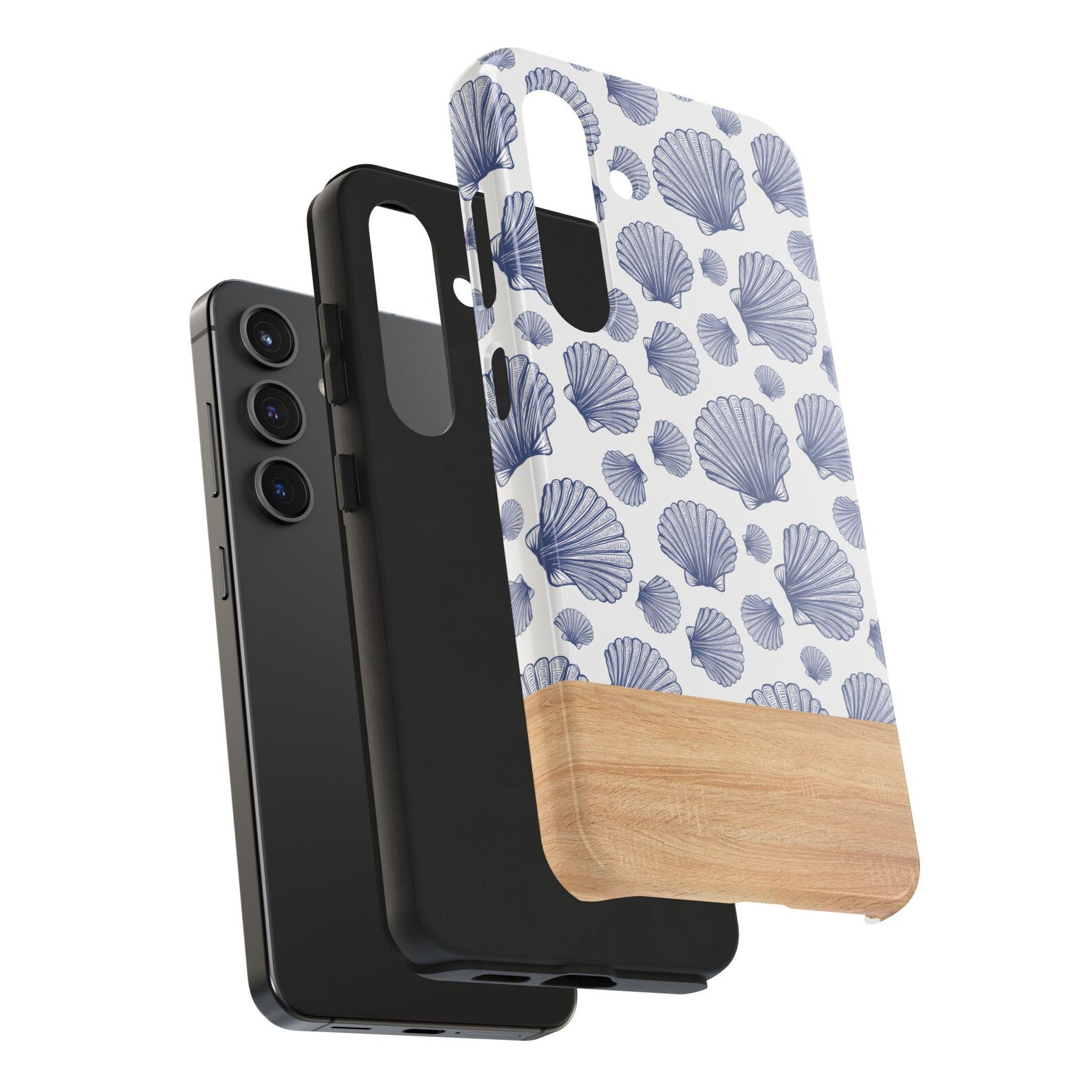 Chic Blue Seashells Print With Wood-look Trim Tough Phone Case Summer ...