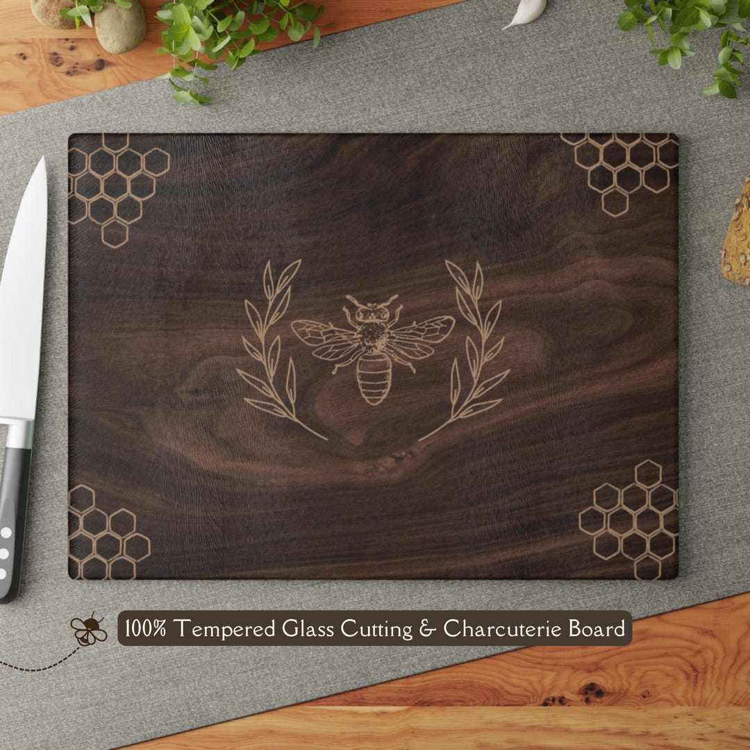 Honey Bee Glass Charcuterie Board Faux Wood Honeycomb Cutting & Serving ...