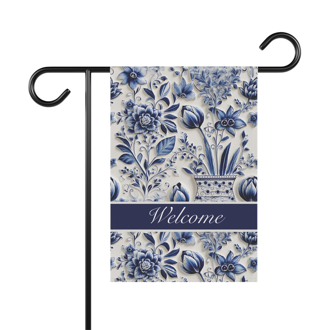 Beautiful Delft Blue Design Floral Welcome Garden & House Banner Spring ...