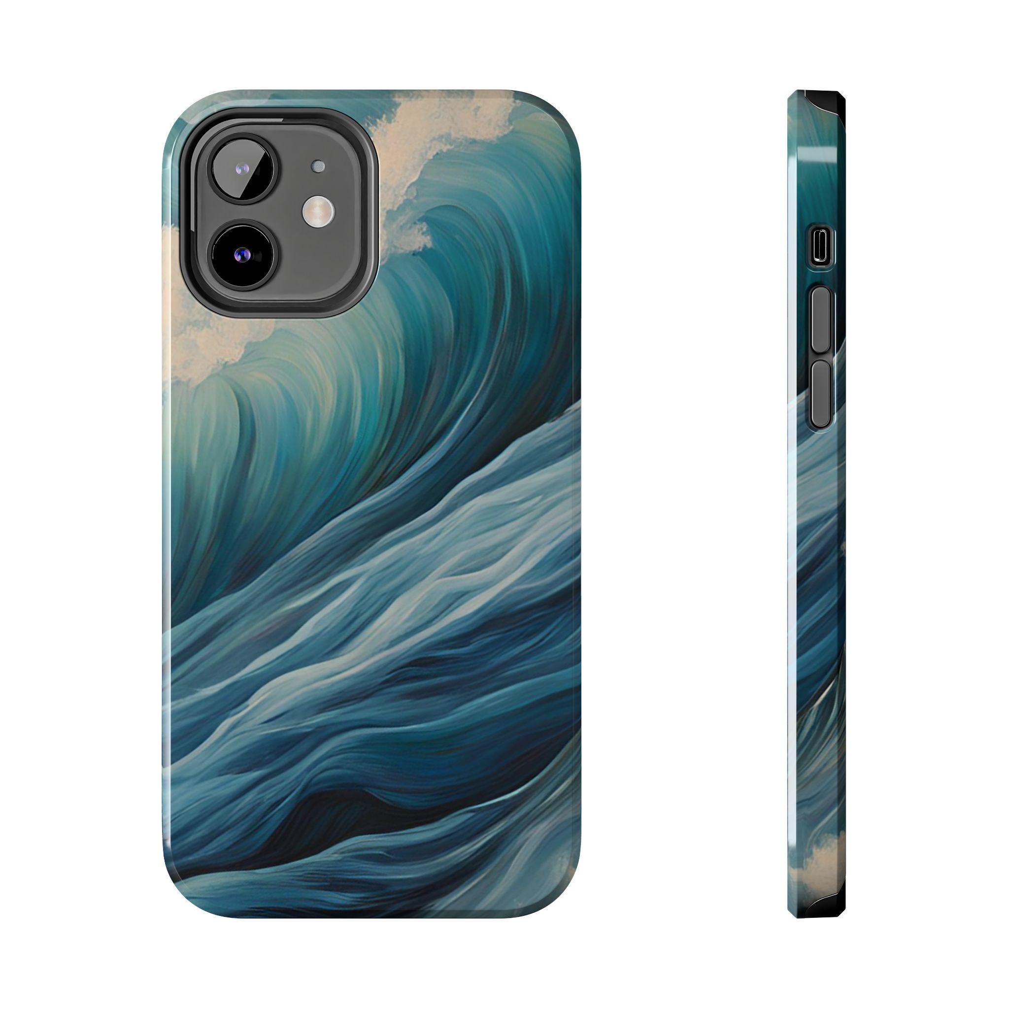 Painted Teal Blue Ocean Waves-print Tough Phone Case Ocean Coastal ...