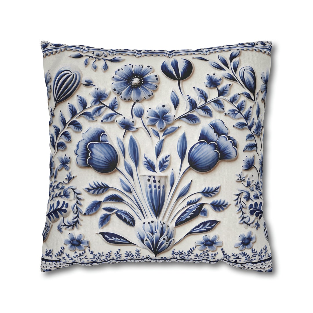 Beautiful Delft Blue Design Square Pillow Case 4 Sizes Dutch Delft Blue ...