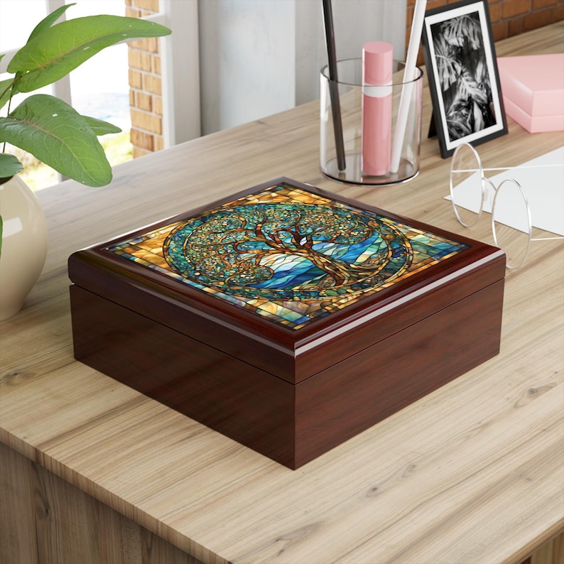 Tree of Life Keepsake Box, Stained Glass Style Tree of Life Jewelry Box ...
