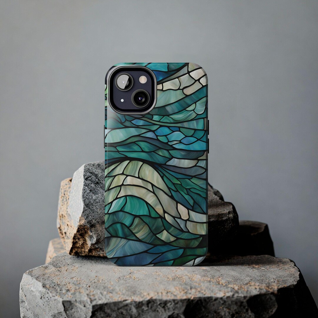 Stained Glass Teal Blue Ocean Waves-print Tough Phone Case Ocean ...