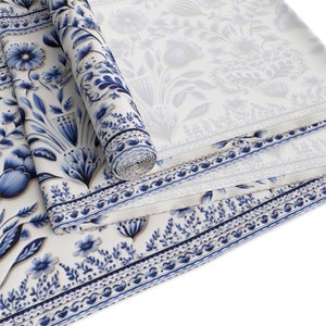 Beautiful Delft Blue Design Table Runner Vintage Table Runner Botanical Table Runner Tulip ...