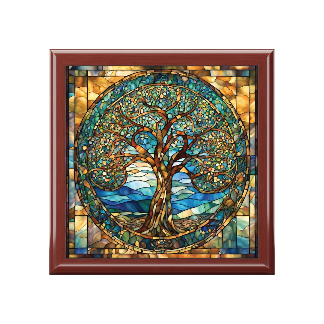 Tree of Life Keepsake Box, Stained Glass Style Tree of Life Jewelry Box ...