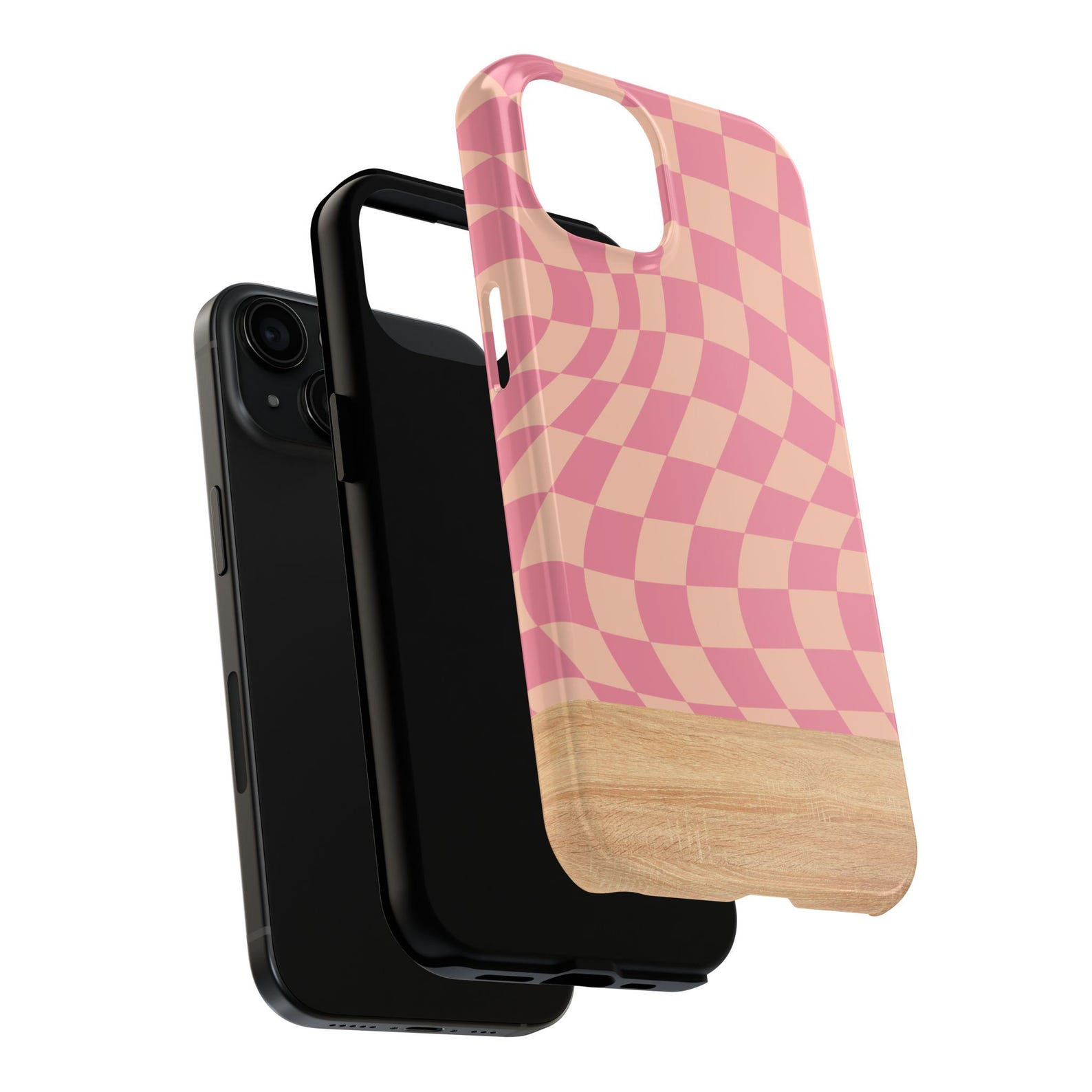 Retro Y2K Pink Checkerboard-print Tough Phone Case, Wavy Checkerboard ...