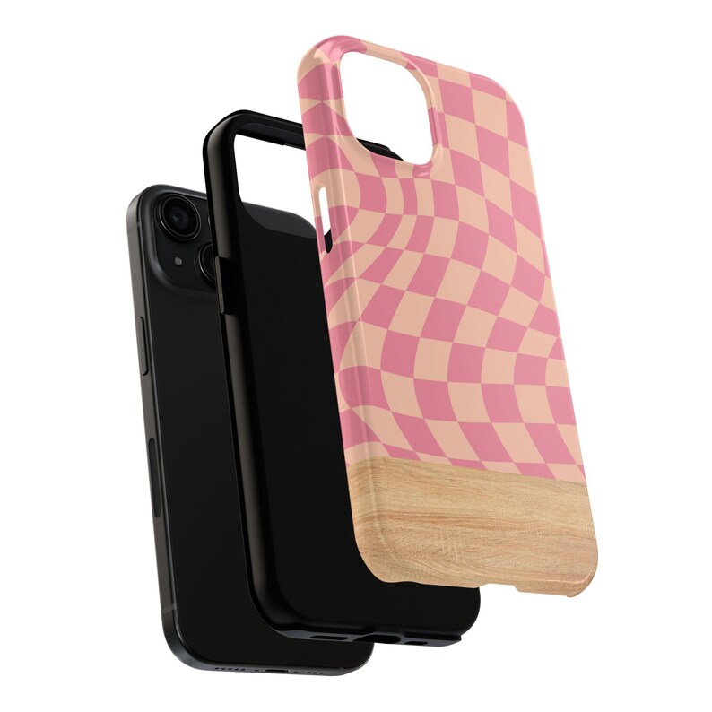 Retro Y2K Pink Checkerboard-print Tough Phone Case, Wavy Checkerboard ...