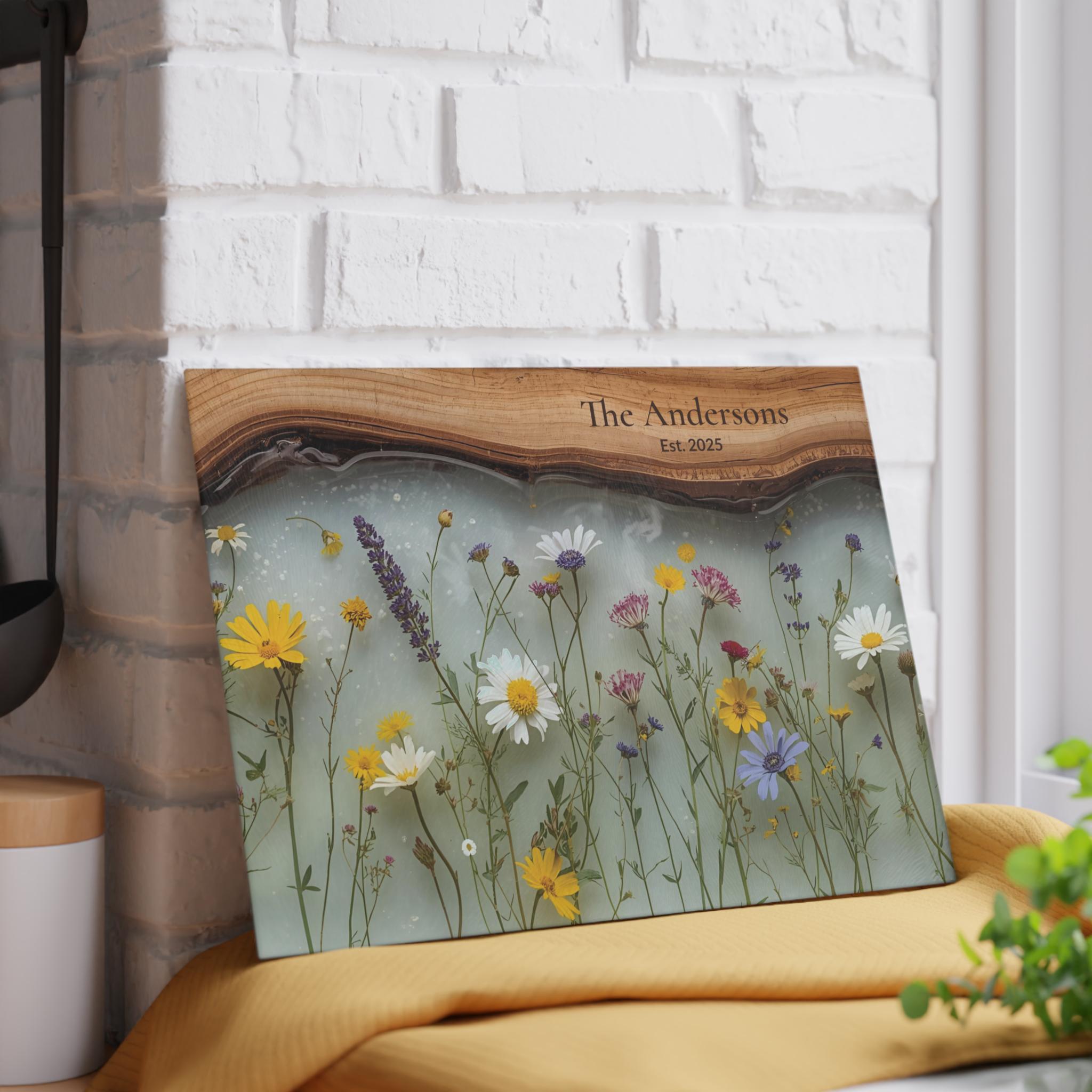Personalized Wildflower Resin Art *glass* Cutting & Serving Board ...