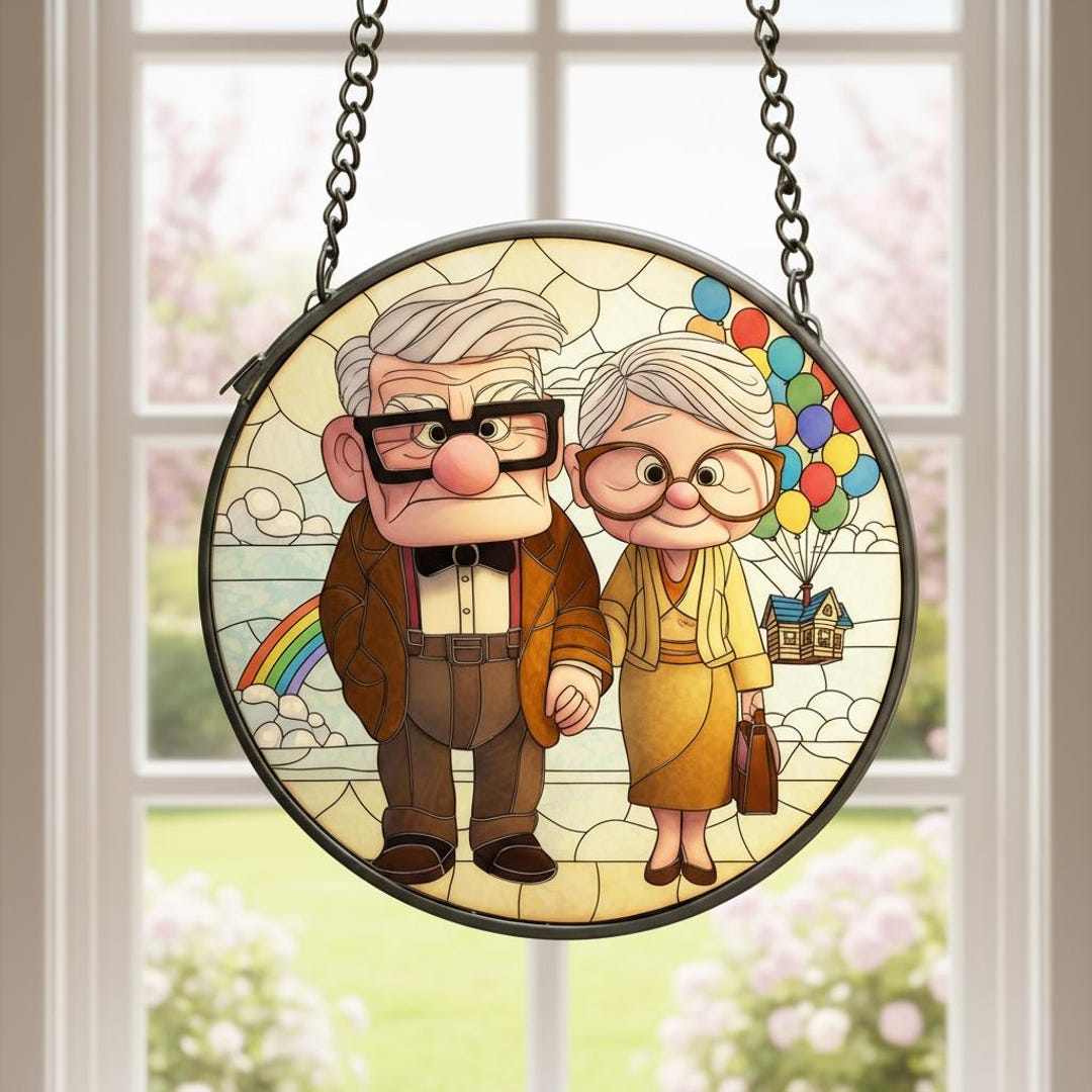 Disney Pixar up Carl Ellie Stained Glass Suncatcher, Anniversary Couple ...