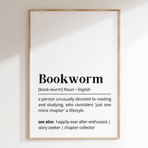 Bookworm Definition Wall Art Funny Unique Gift for Book Lovers ...