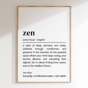 Zen Definition Wall Art Calmness Mindfulness Minimalist Inspirational ...