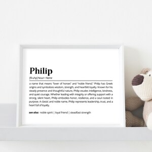 Philip Name Definition Wall Art Personalized Name Meaning Gift for Him ...